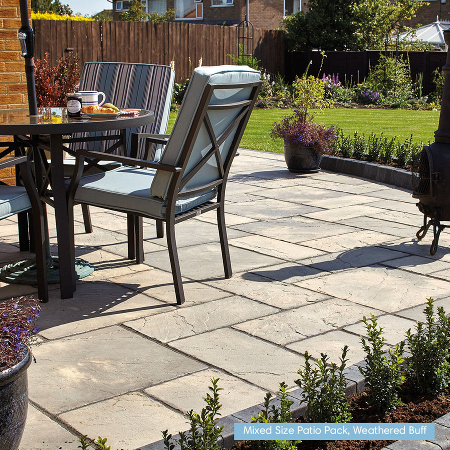 Bronte Weathered Buff Riven Concrete Paving Slabs | Grey Paving Slabs ...